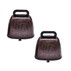 2 Pack Antique Style Metal Cow Bells, Super Loud Horse Sheep Copper Bells, Cattle Farm Animal Brass Bells, Metal Pet Bells Bronze Bell (Red Bronze)