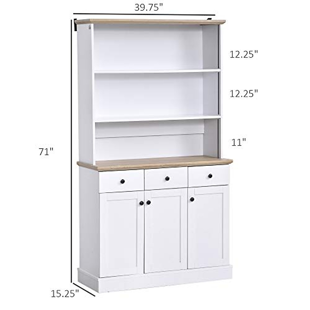 HOMCOM 71" Buffet with Hutch, Kitchen Pantry Cabinet, Bookcase with Drawers & Shelves for Living Room, White