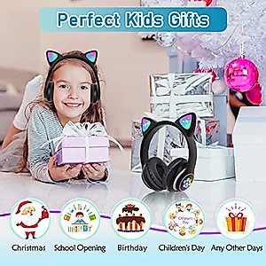 TOKANI Kids Headphones, Bluetooth Wireless Headphones for Kids Teens Adults, Over-Ear Bluetooth Headphones with Microphone, Cat Ear Headphones for Girls Women (Black)