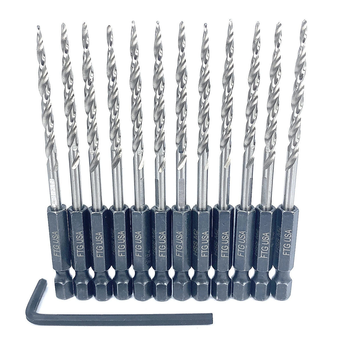 FTG USA Tapered Countersink Drill Bit Set 12 Pc (#6) 9/64" Countersink Bit Same Size Bit Replacement Only, Countersink Replacement Drill Bit with Improved Connection Drill-Hex Shank Without a Pin