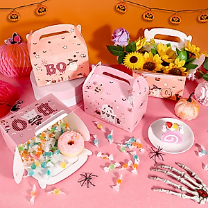 Konsait Halloween Boo Boxes, 12 Pack Kraft Paper Halloween Boo Treat Boxes Bulk, Pink Halloween Cookie Boxes, Halloween Boo Birthday Goody Boxes