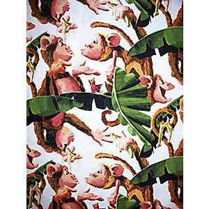 Monkey Banana Monkeys Chimps White Cotton Flannel Fabric Size;1/4 Yard(18x22)