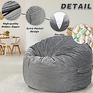 Homguava Corduroy Bean Bag Chair, Variable Shape from Bean Bag to Matress, Convertible Beanbag Chair for Home, Living Room(Grey, Full)