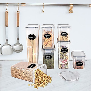 Airtight Food Storage Container Set 14 Pack, Kitchen and Pantry Organization Containers, BPA Free Plastic Cereal Containers with Easy Lock Lids, Kitchen Decor with 24 Labels & Marker