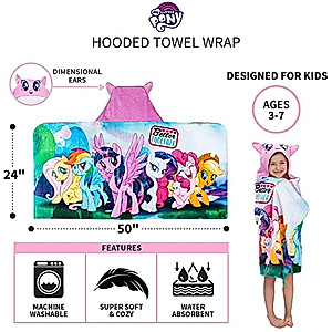 My Little Pony Bath/Pool/Beach Soft Cotton Terry Hooded Towel Wrap, 24 in x 50 in, By Franco Kids