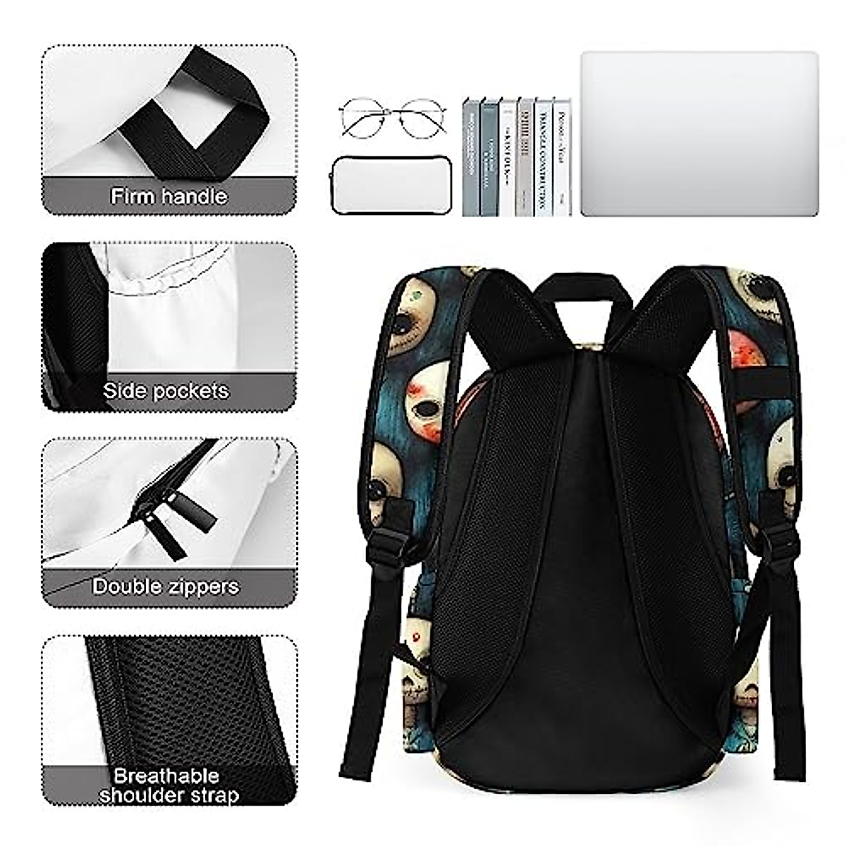 RIMENCH Lightweight Casual Laptop Backpack For Men And Women Halloween Cute Gothic Horror Voodoo Dolls Daily Use Backpack For College