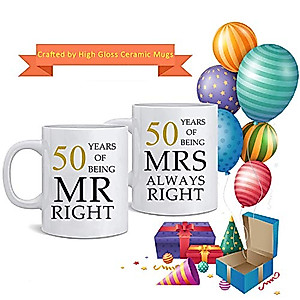 Kwieema 50th Wedding Anniversary for Couples, Golden 50th Anniversary for Parents, 50th Wedding Anniversary Coffee Mugs Grandparents Couples Mugs 50 Year Parents Anniversary Mug