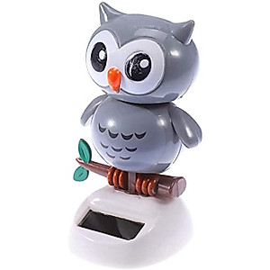 Solar Powered Toy Owl Dancing Toy Animal Shaking Head Car Ornament Dashboard Decoration Auto Accessories - Grey
