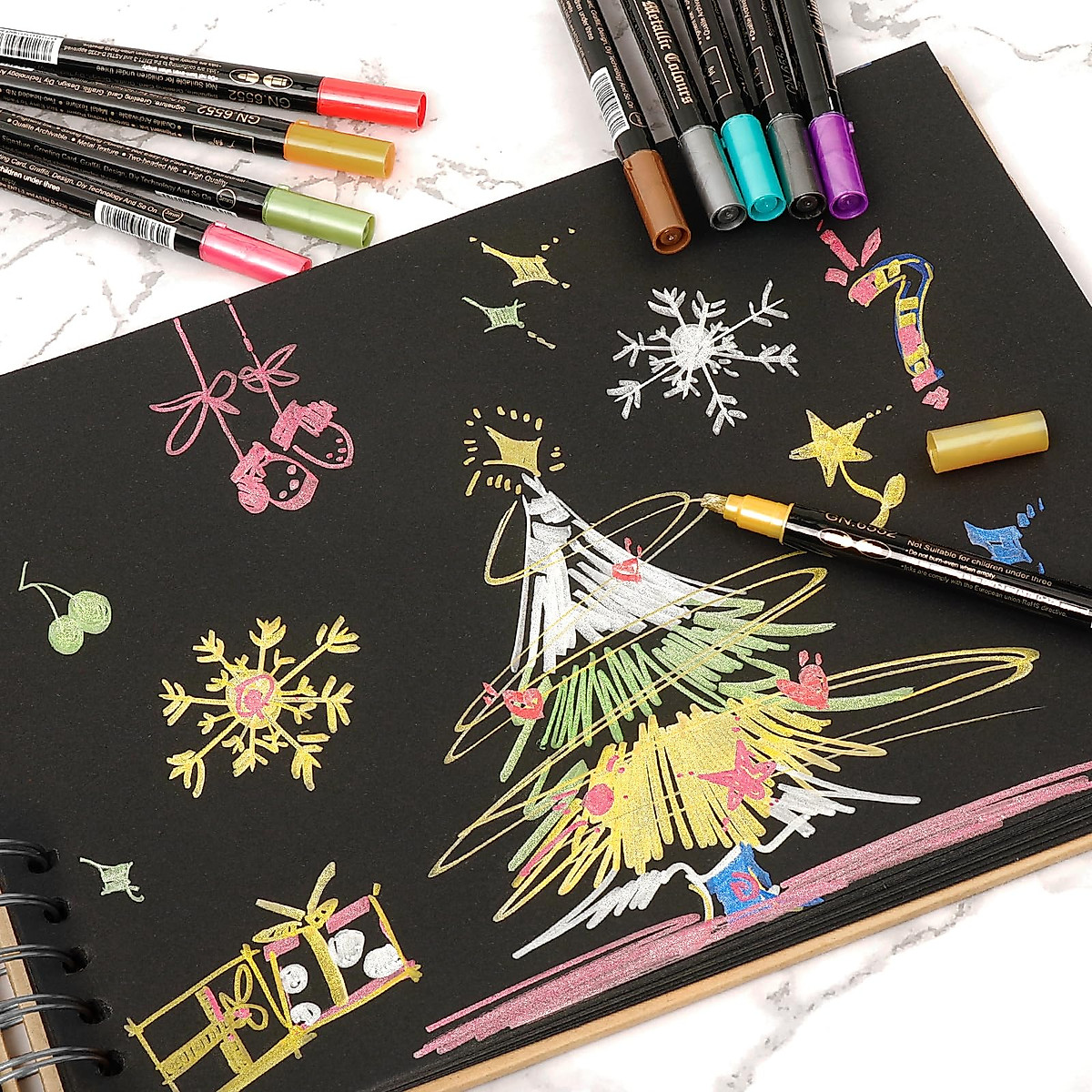 DAPAWIN Metallic Markers for Scrapbooking: 12 Scrapbook Markers, Scrapbook Metallic Pens for Black Paper, Rock, DIY Card Decorative, Wedding, Graduation Scrapbook Supplies, Dual Tips Scrapbooking Pens