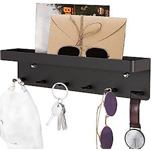 HAYAN Key Holder for Wall, Wall Mount Mail Key Hanger Organizer Shelf, Key Hooks Rack, Small Key Hanger for Home Entryway, Hallway, Kitchen, Office - Black