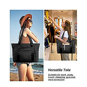 Prite Tote Bag for Women Weekender Bag with Laptop Compartment for Work Nurse School Travel Gym (Black)