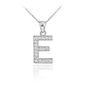 14k White Gold Diamond-Studded Initial Letter E Pendant Necklace, 22"