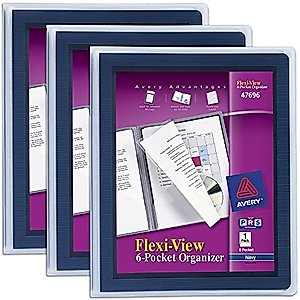 Avery Flexi-View 6 Pocket Organizer, Holds up to 150 Sheets, 3 Blue Document Organizers (47696)