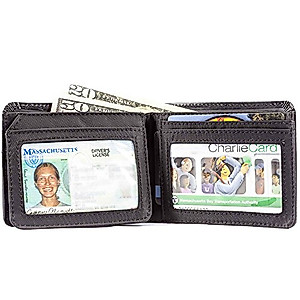 Big Skinny Men's L-Fold Passcase Leather Slim Wallet, Holds Up to 30 Cards, Black