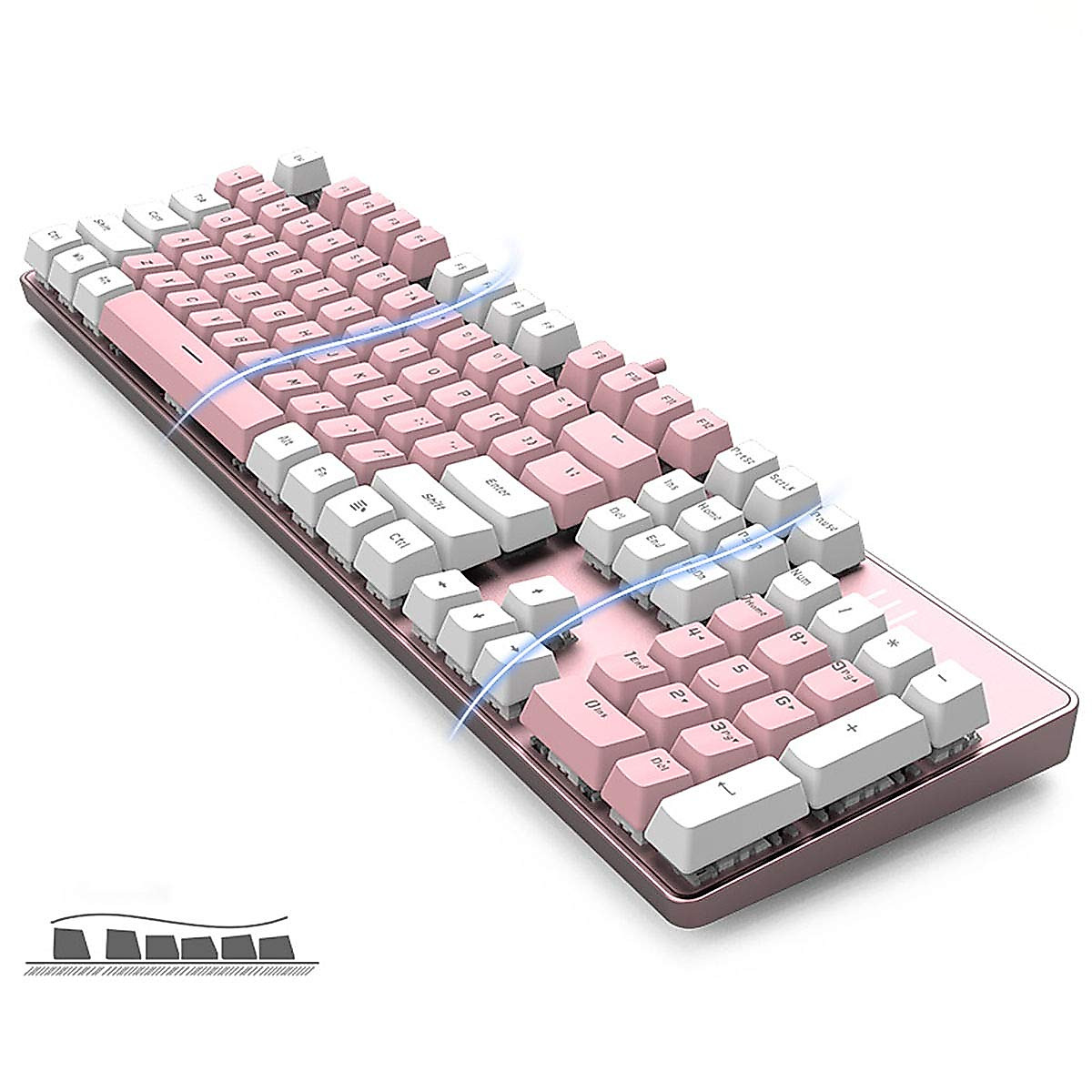 Merdia Mechanical Keyboard Gaming Keyboard | Blue Switch, Pink & White Color, White Backlit Keyboard | 104 Keys US Layout | Wired Gaming Keyboard | Hot Swappable Mechanical Keyboard | PC Keyboard