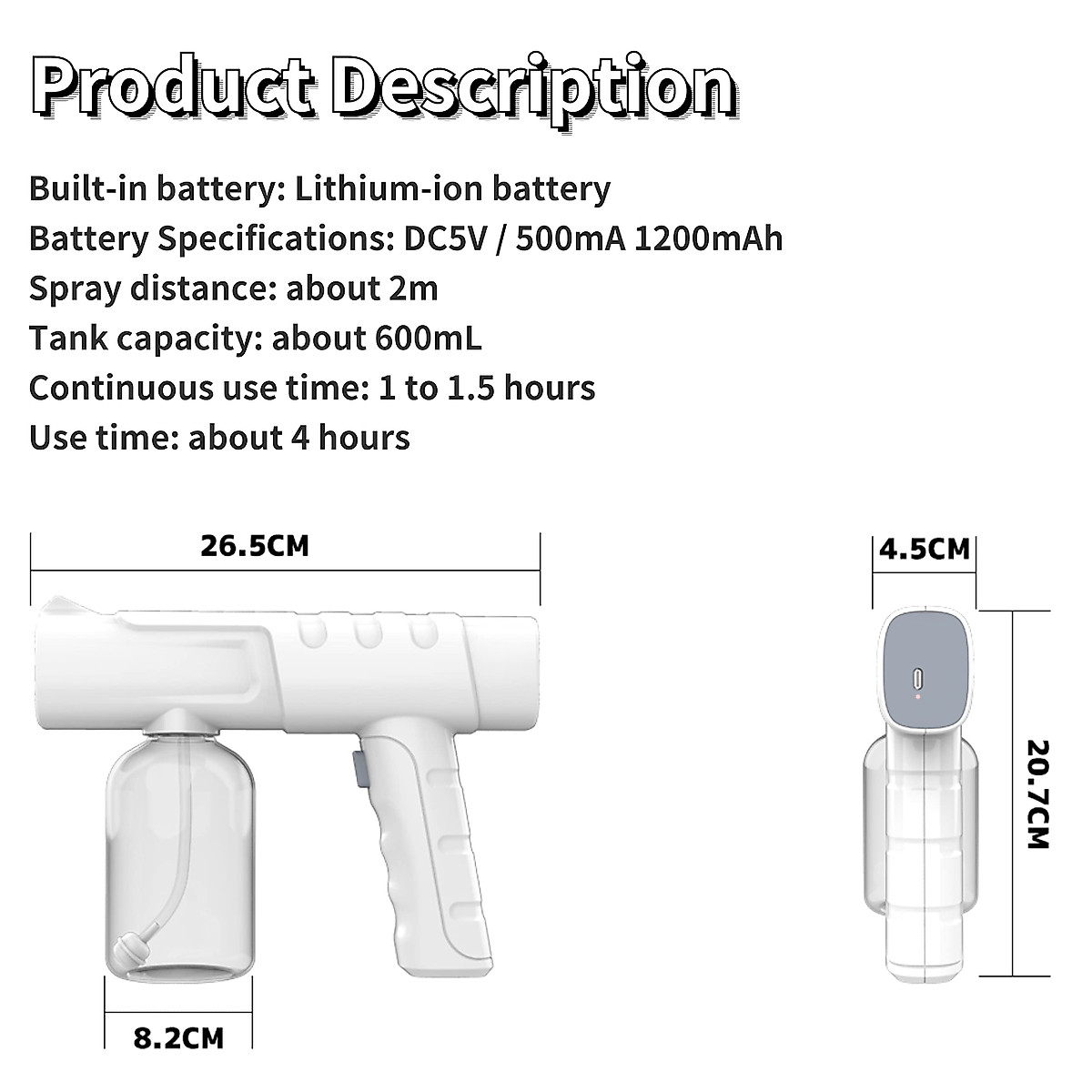 KOJEO Professional Electric Sanitizer Sprayer Machine, Rechargeable Disinfectant Fogger Machine 250ML, Cordless Handheld Nano Steam Gun – Spray Gun with Blue Light for Touchless Sanitization