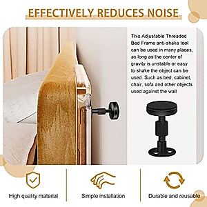 QUACOWW 4PCS Black Adjustable Bed Frame Anti-Shake Tool,Adjustable Threaded Headboard Stoppers/Bumper Against Wall,Bed Shake Support Stabilizer Device for Anti-Knocking