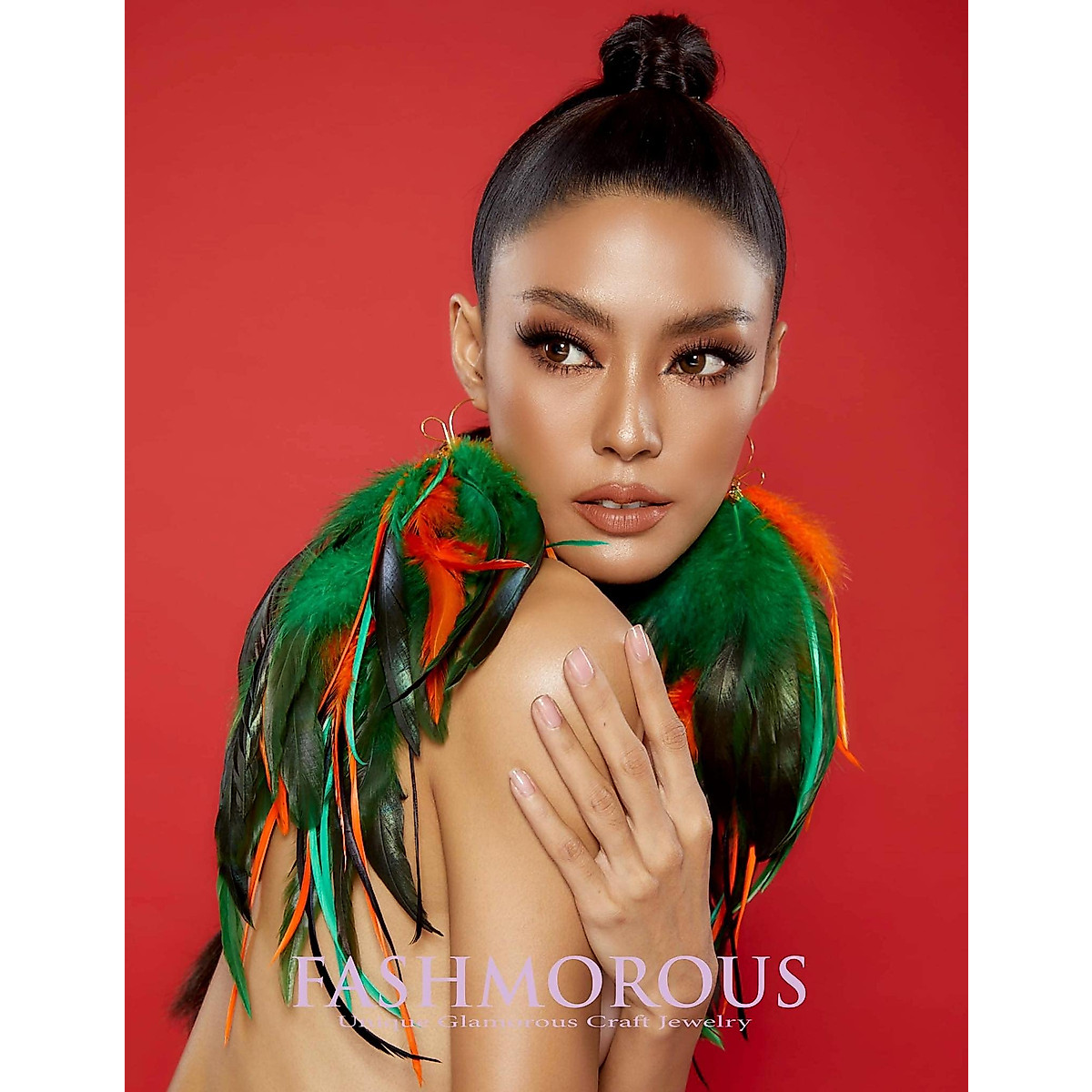 Fashmorous Long Feather Earrings for Women Boho Feather Earrings for Women Green Feather Earrings for Women Dangling