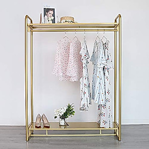HOMEKAYT Gold Clothing Rack Modern Boutique Display Rack with 2-Tier Shelf Full Metal Garment Rack Multiple Uses Hanging Rack for Home and Retail (47.2’’L)