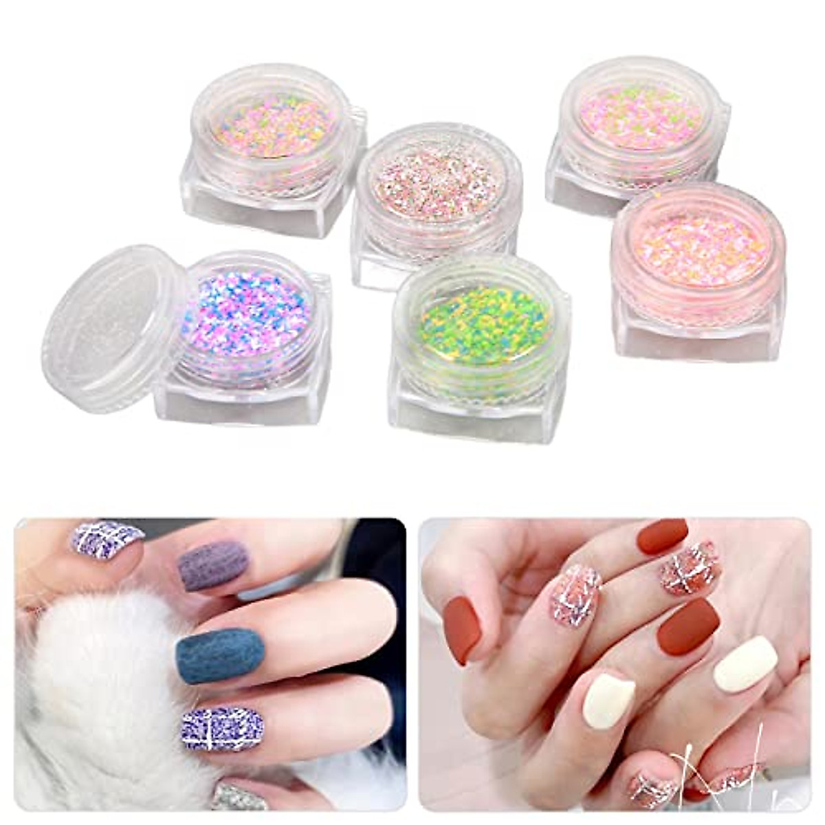 YLSZHY 6 Colors Nail Art Glitter Wool Powder,Nail Powder Set,DIY Nail Art Pigment Powder Glitter Dust Kit for for Nail DIY Crafts Tips Decoration