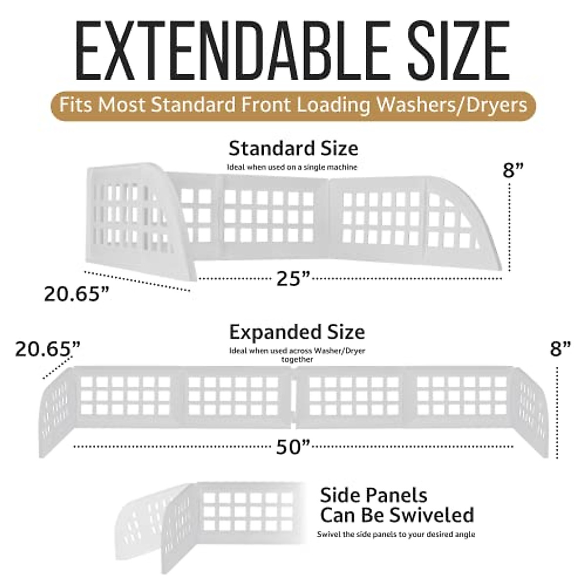 ELTOW Laundry Guard with Silicone Gap Cover, Magnetic Fence for Washer/Dryer to Keep Clothes from Falling Behind, with 8 Strong Magnets, Laundry Room Accessories, Fits Most Washers （White）