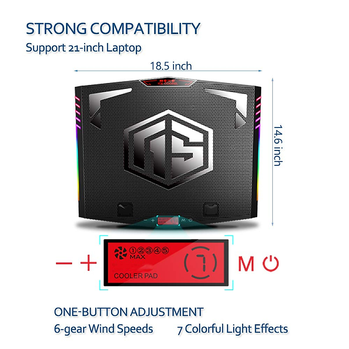 MeFee RGB Laptop Cooling Pad for 15.6-21 Inch Professional Gaming Laptop Cooler with 6 Quiet Fans and Button Control, Pure Metal Panel Portable Cooler