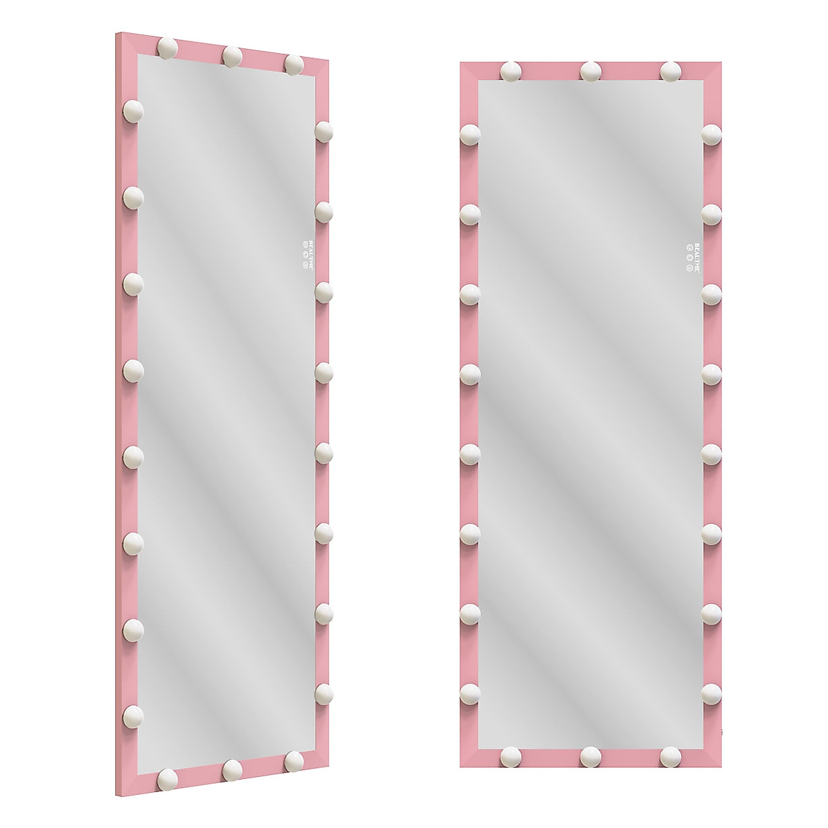 Tidyard Luxury Wall Standing Bedroom Hotel Full Length Mirror with LED Bulbs Touch Control Full Body Dressing Pink Hollywood Vanity Mirror with 3 Color Lights