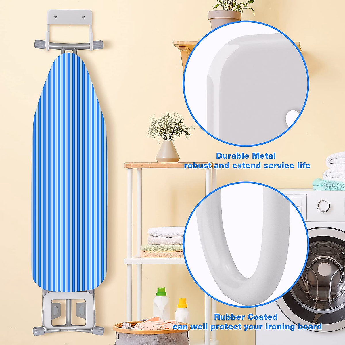 RIUOTA Ironing Board Wall Mount Ironing Board Hanger Wall Mount for Laundry Rooms,White