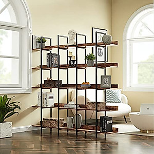 Lifeand 5-Tier Bookshelf Home Office Open Bookcase,Vintage Industrial Style Shelf with Metal Frame, MDF Board,Brown