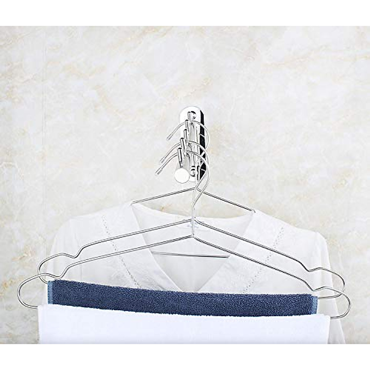 2 Set of NUZAMAS Wall Mounted 304 Stainless Steel Swing Arm Holders, Clothes Coat Hanger, 5 Hooks Coat Rack Closet, Storage Organizer Mirror Finished with Installation Kits