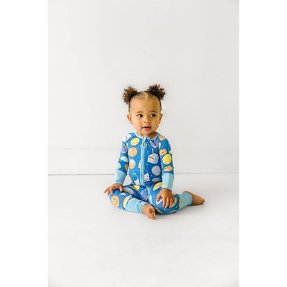 Little Sleepies Zippy Baby & Toddler Pajamas, Sleeper for Boys and Girls, Viscose Derived from Bamboo Newborn Sleeper w/ 2-Way Zipper w/Mitten Cuffs, Blue Cookies & Milk, 0-3M