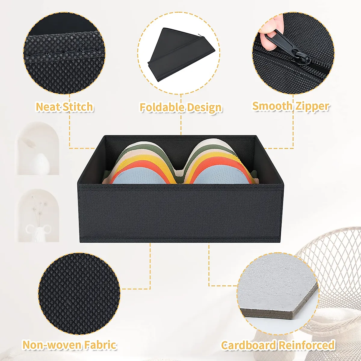 DIMJ Clothes Drawer Organizer, 12 Packs, Foldable Underwear Organizer for Baby Clothes, Tie, Bra, Sock (Black)