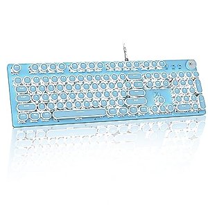 LexonElec Typewriter Style Retro Wired Mechanical Gaming Keyboard,Vintage Steampunk Keyboard with White Backlit,104-Key Blue Switch Cute Keyboard,Round Keycaps Knob Control for PC/Laptop/Mac