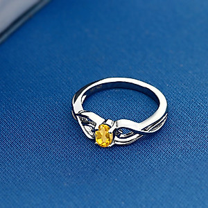 Gem Stone King 925 Sterling Silver Natural Citrine Women's Engagement Ring 0.40 Cttw Oval 6X4MM Gemstone Birthstone (Available 5,6,7,8,9) (Size 5)