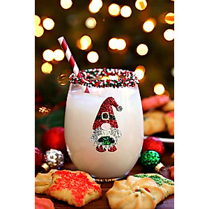 THE QUEENS' JEWELS Gnome Jeweled Stemless Wine Glass, 21 oz. - Unique Gift for Women, Birthday, Cute, Fun, Not Painted, Decorated, Bling, Bedazzled, Rhinestone