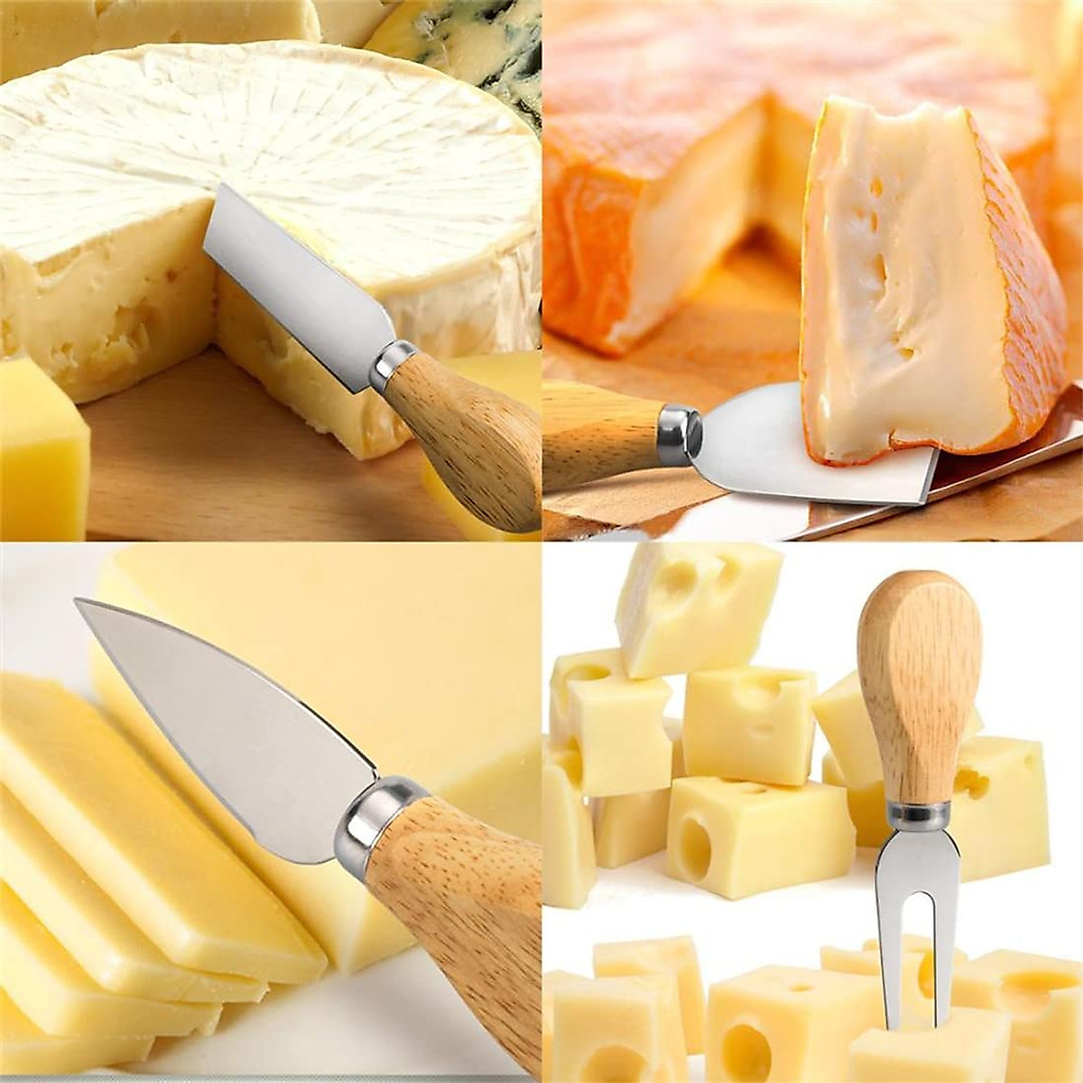 4pcs Cheese Knives Set Cheese Cutlery Steel Stainless Cheese Slicer Wood Handle Mini Knife,Butter Knife,Spatula& Fork Butter Cutter