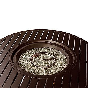 Round 44 in. x 44 in. Aluminum Propane Fire Pit Table with Glass Beads, Two Covers, Lid, 57,000 BTUs in Brown Finish