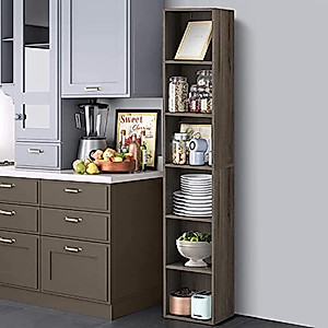 HOFFREE 6-Tier Narrow Bookcase Tall Wood Bookshelf Cabinet Cube Organizer Book Shelves Display Storage Shelves Rack for Small Spaces Home Office Living Room - Oak