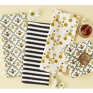 Design Imports DII Little Bees Bee Themed Dish Towels, Set of 3 Yellow Black White Green