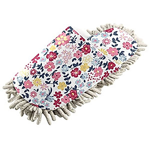 Kigai Microfiber Cleaning Slippers Cute Floral Washable Mop Shoes Slipper for Men/Women House Floor Dust Cleaner, Size L