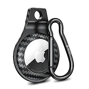 WSKEN for Airtag Case with Keychain 2021,[Anti -Lost] Metal Carbon Fiber Protective Premium Cover Portable Protector Ring Holder for Apple Airtags Accessories- Black