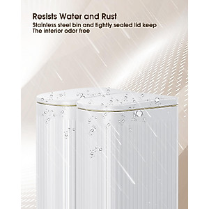 CEROELDA White Bathroom Trash Can with Lid-10L/2.6 Gallon Stainless Steel Step Slim Garbage Can-Rectangle Pedal Trash Bin for Narrow Office, Kitchen, Bedroom, Toilet-Soft Close (B-White/2.6 Gallon)