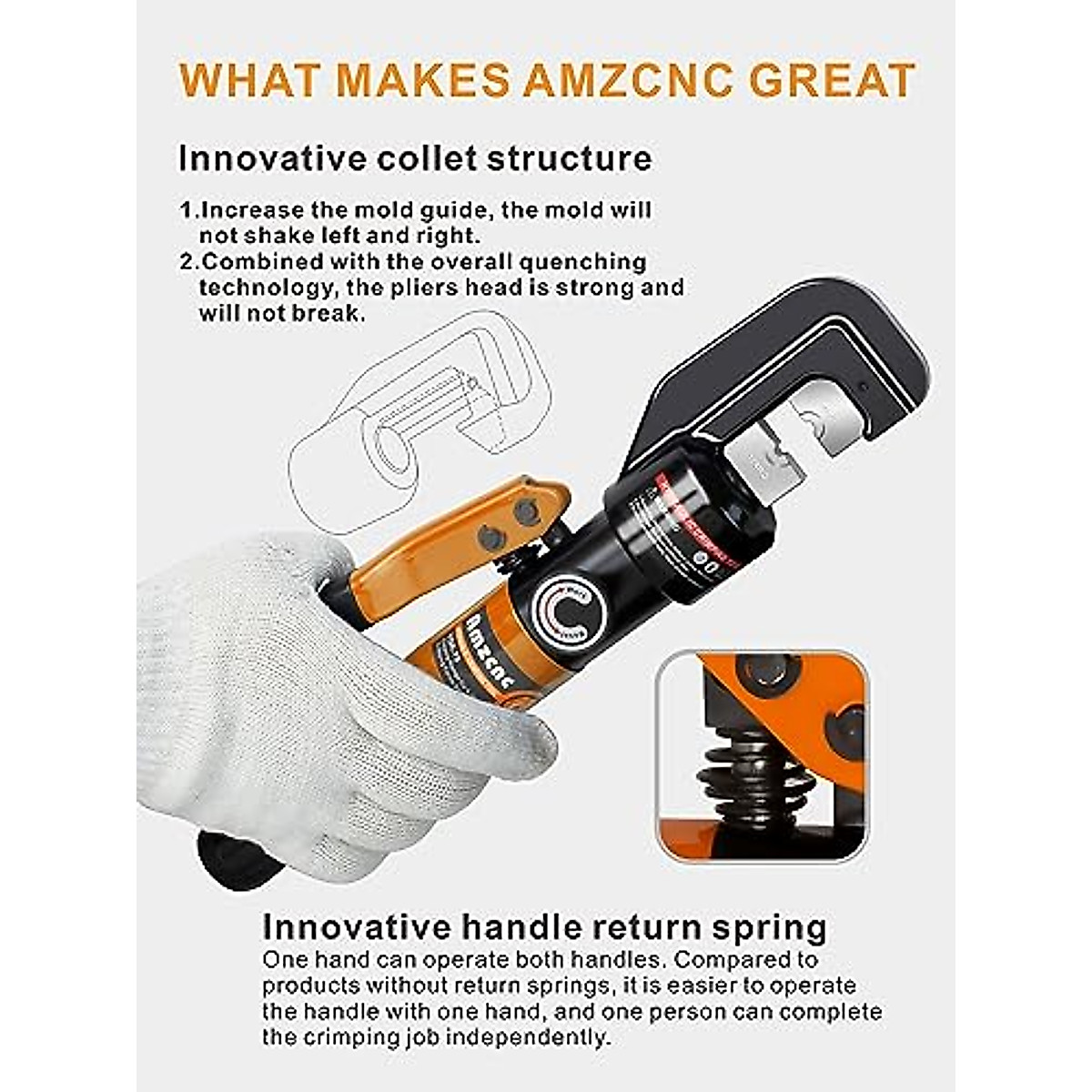 AMZCNC Hydraulic Cable Lug Crimper 10 US TON 12 AWG to 00 (2/0) Electrical Terminal Cable Wire Tool Kit with 9 Die (Crimping Tool)