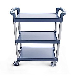 New Star Foodservice 54569 350-Pound Plastic 3-Tier Utility Bus Cart with Locking Casters, 42.5 "x19.5" x 38.5", Gray