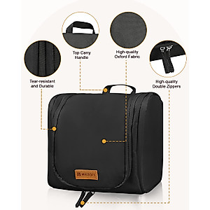 MULISOFT Toiletry Bag for Women and Men, Water-resistant Travel Makeup Bag with Hanging Hook, Compact Travel Toiletry Organizer Bag, Makeup Organizer Bag for Cosmetics, Dopp Kit Shaving Bag, Black