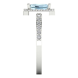 Clara Pucci 2.04ct Emerald Cut Solitaire with Accent Halo Natural Sky Blue Topaz gemstone designer Modern Statement Ring 14k White Gold