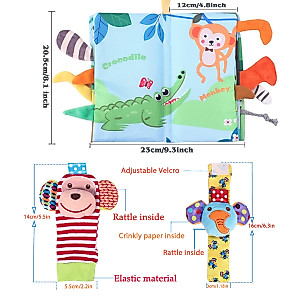 Baby Wrist Rattles Toys, Soft Book for Babies 0-3 Months, Foot Rattle Socks for Newborn, Gift for Infant