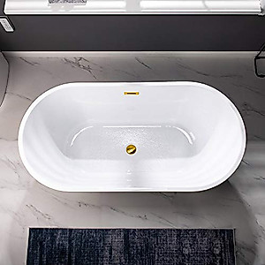 WOODBRIDGE 59" BTA1514-BG-Drain &O+ Pillow Bathtub, Brushed Gold