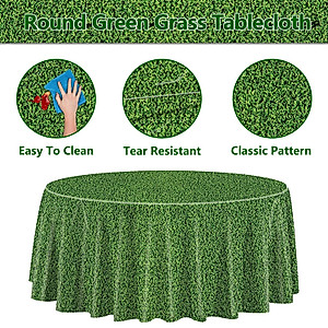 PIXHOTUL 3 Pcs Green Grass Tablecovers, Round Grass Pattern Plastic Tablecloths, Soccer Party Supplies for Sports Theme Parties Supplies Golf Soccer Football Event Decor, 84 x 84 Inch