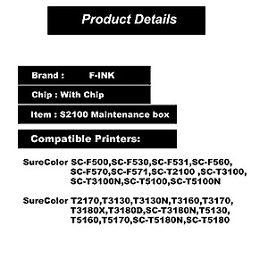 F-INK Remanufactured Maintenance Box Replacement for S2100 or C13S210057 Ink Maintenance Box,Works with SureColor SC-F570 SC-F571 T2170 T3170 T5170 Printer